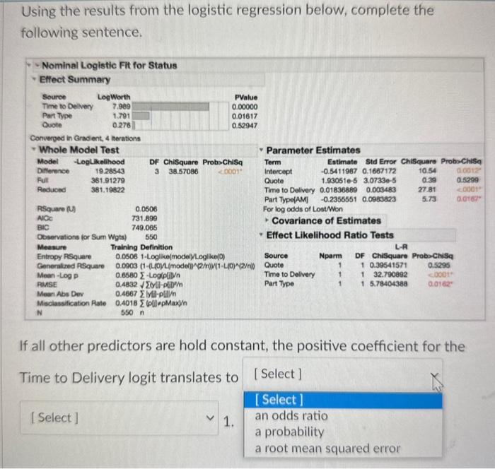 Using the results from the logistic regression below, | Chegg.com