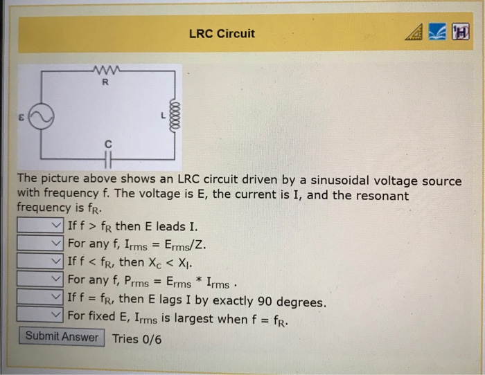 Solved LRC Circuit The picture above shows an LRC circuit | Chegg.com