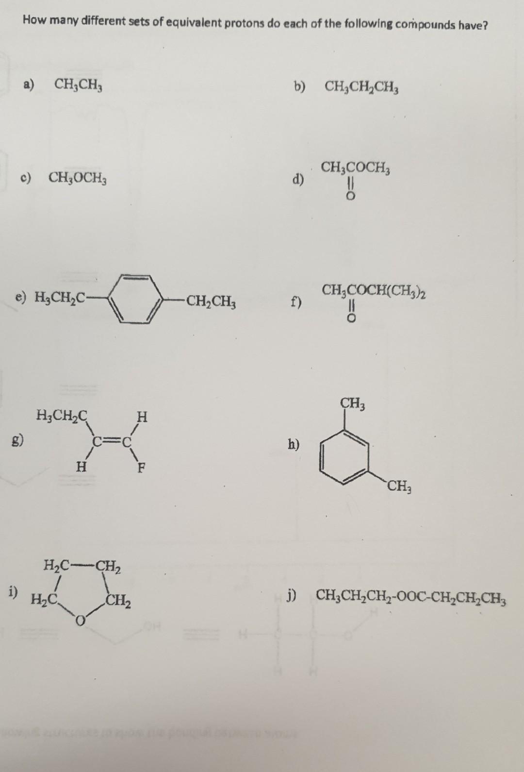 Solved How many different sets of equivalent protons do each | Chegg.com