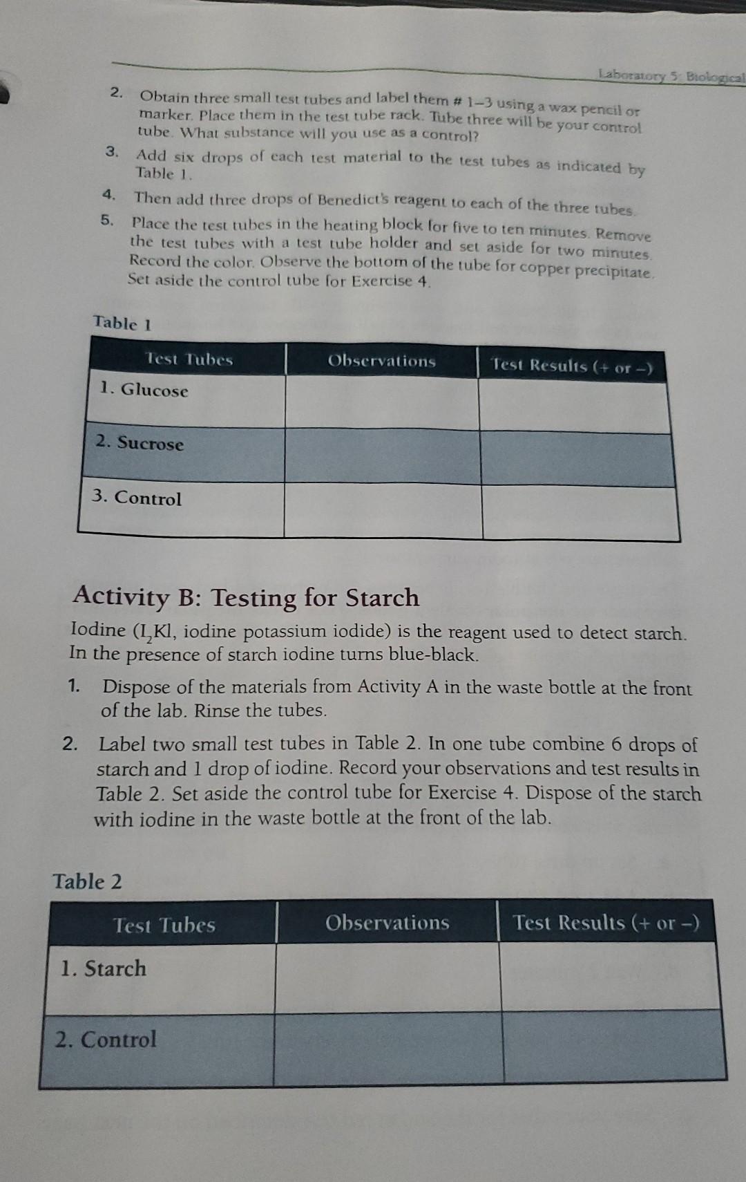 Solved 2. Obtain three small test tubes and label them \# | Chegg.com