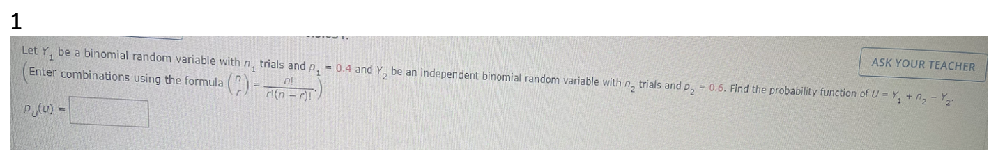 Solved Let Y1 ﻿be a binomial random variable with n1 ﻿trials | Chegg.com