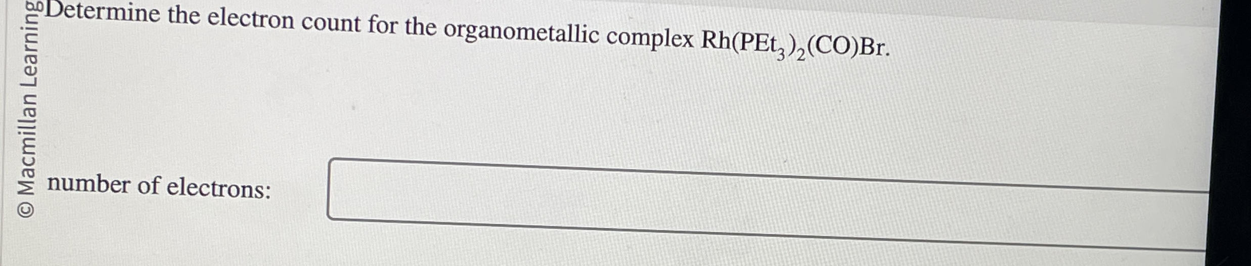 Solved Determine the electron count for the organometallic | Chegg.com