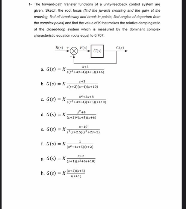 Solved 1. The forward-path transfer functions of a | Chegg.com