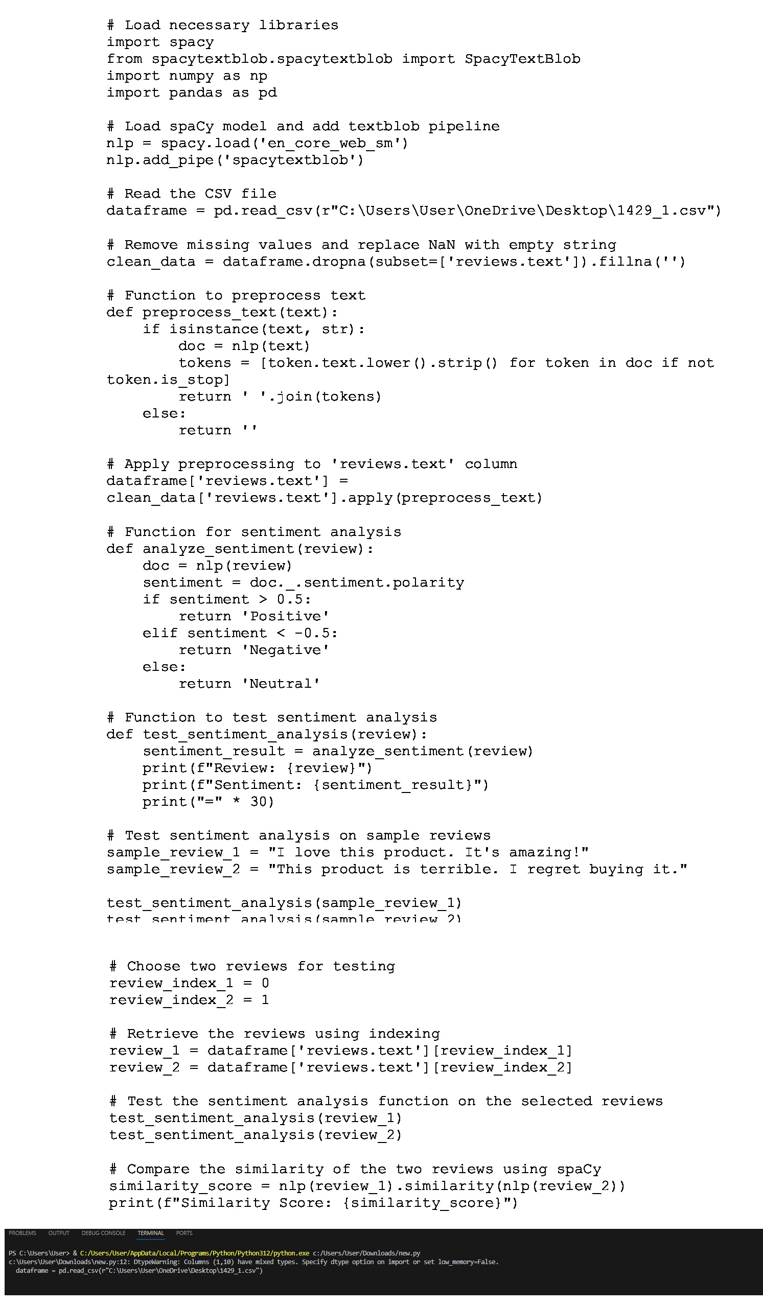 Solved # Load necessary librariesimport spacyfrom | Chegg.com