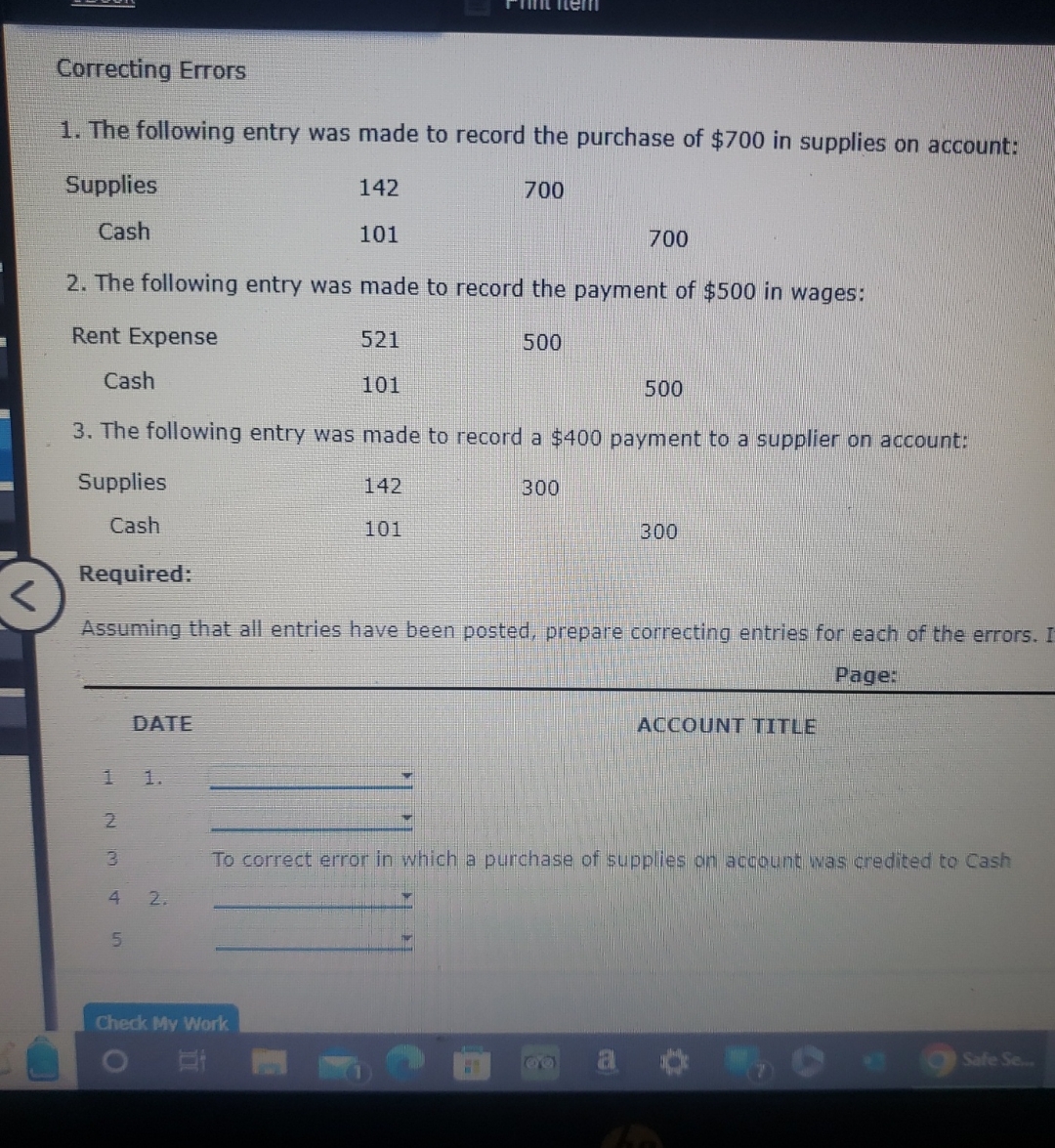 Solved Correcting ErrorsThe following entry was made to | Chegg.com