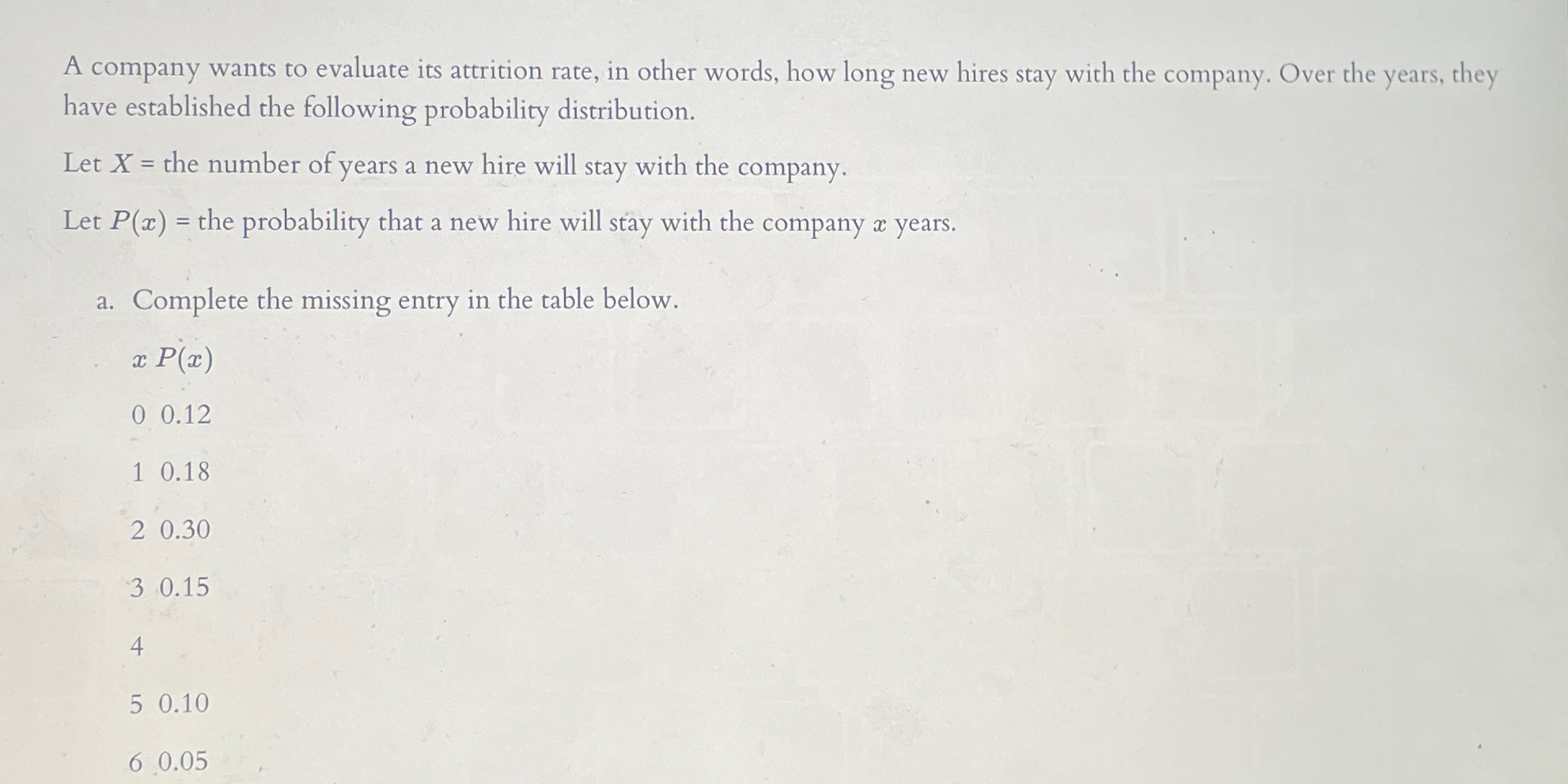 Solved A Company Wants To Evaluate Its Attrition Rate In