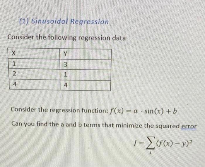 Solved (1) Sinusoidal Regression Consider the following | Chegg.com