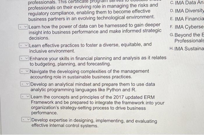 Solved In the Continuing Education section on the IMA | Chegg.com