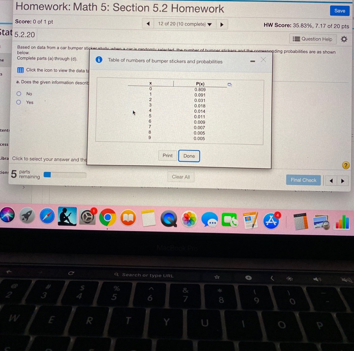 Solved Homework Math 5 Section 52 Homework Save Homework