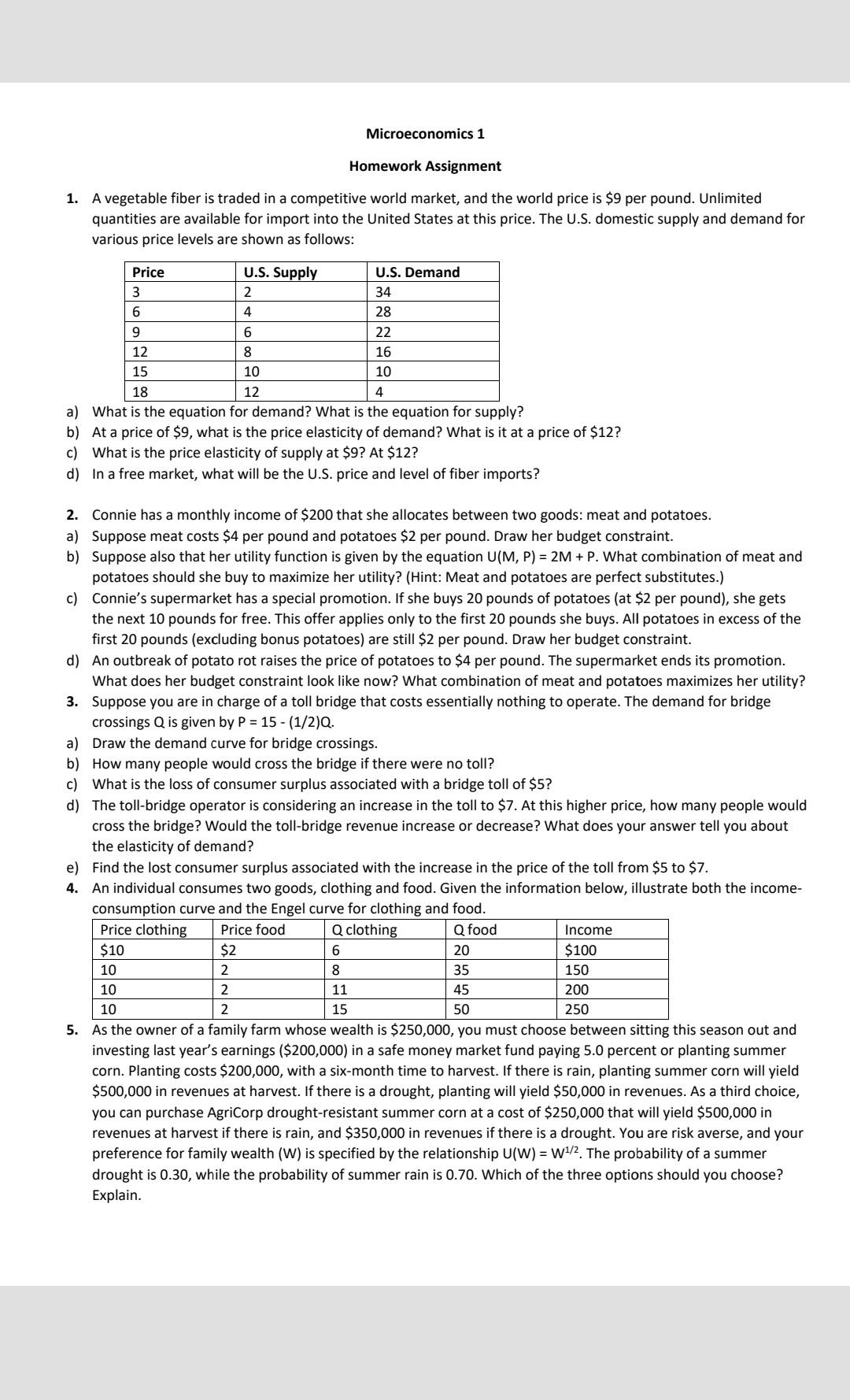 Solved Microeconomics 1 Homework Assignment 1. A vegetable | Chegg.com