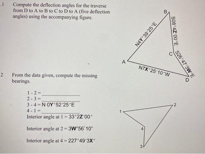 Solved .1 Compute the deflection angles for the traverse | Chegg.com