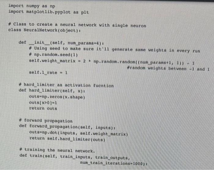 We developed a Python code to train a perceptron for | Chegg.com