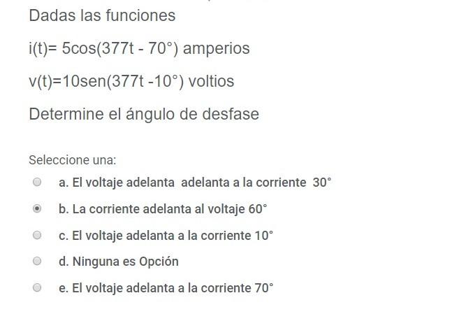 Solved Dadas las funciones i(t)=5cos(377t−70∘) amperios | Chegg.com