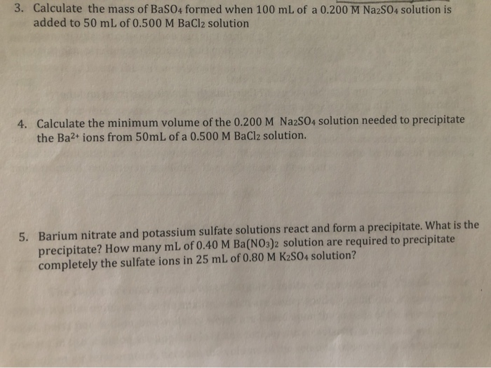 Solved 3. Calculate the mass of BaSO4 formed when 100 mL of | Chegg.com