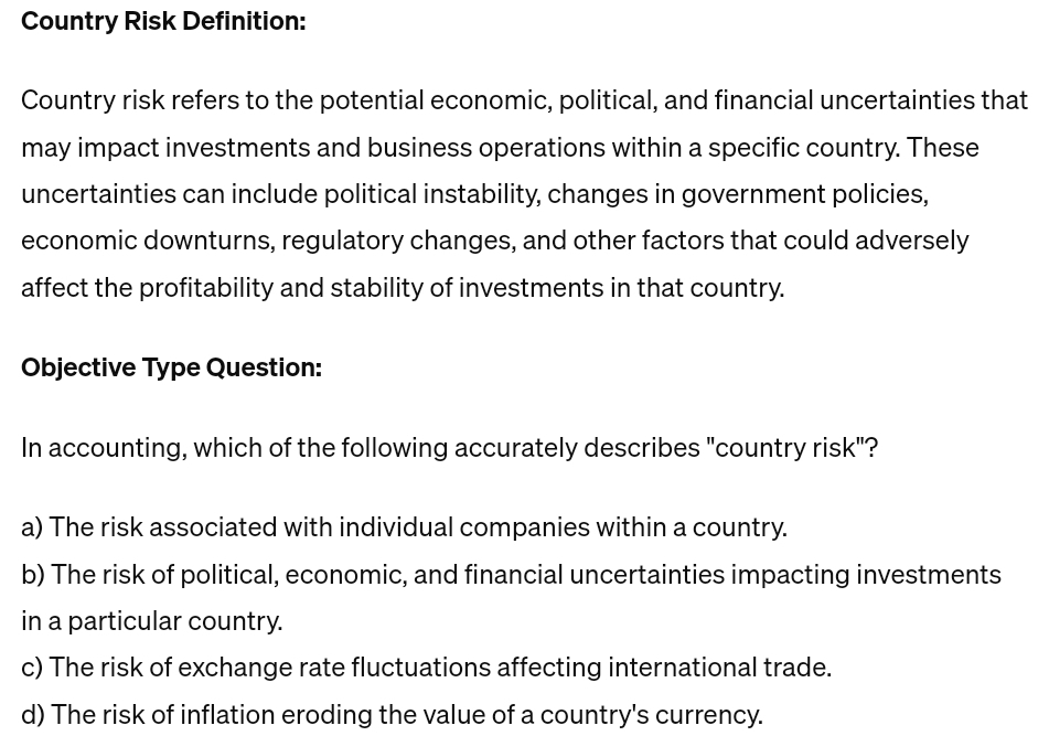 Solved Country Risk Definition:Country risk refers to the | Chegg.com