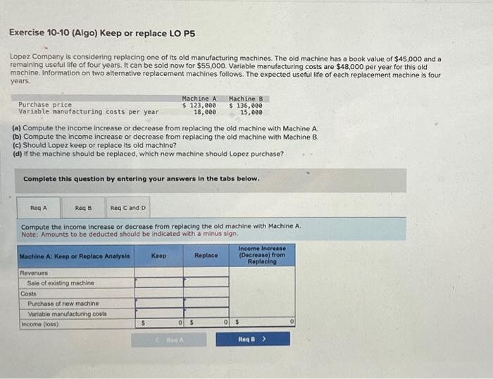 Solved Exercise 10−10 (Algo) Keep or replace LO P5 Lopez | Chegg.com