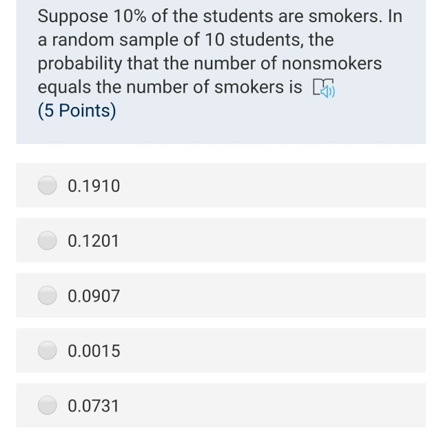 Solved Suppose 10% of the students are smokers. In a random | Chegg.com