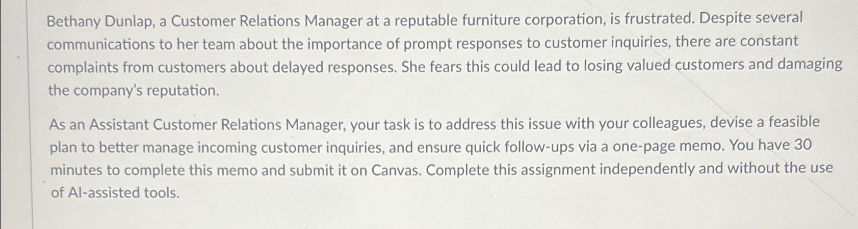 Solved Bethany Dunlap, a Customer Relations Manager at a | Chegg.com
