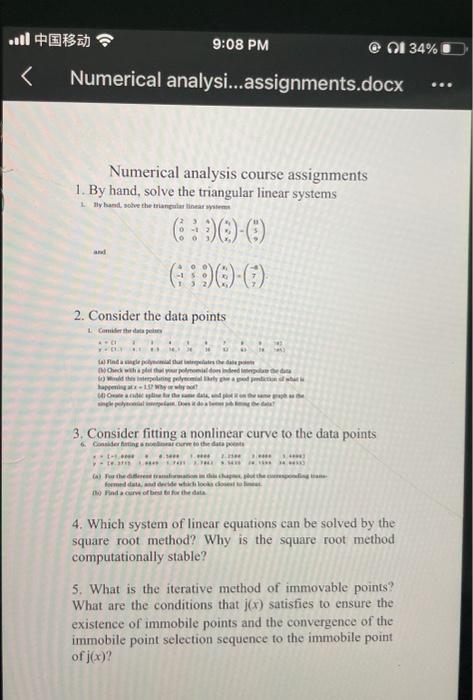Solved Numerical analysis course assignments 1. By hand, | Chegg.com