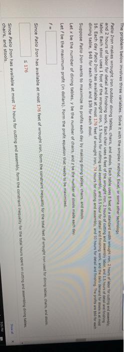 Solved The problem below involves three variables. Solve it | Chegg.com