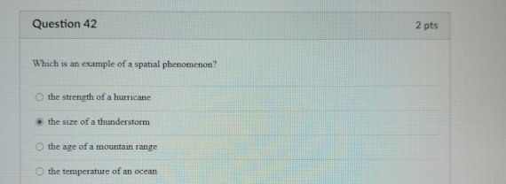 Solved Question 422 ﻿ptsWhich is an example of a spatial | Chegg.com
