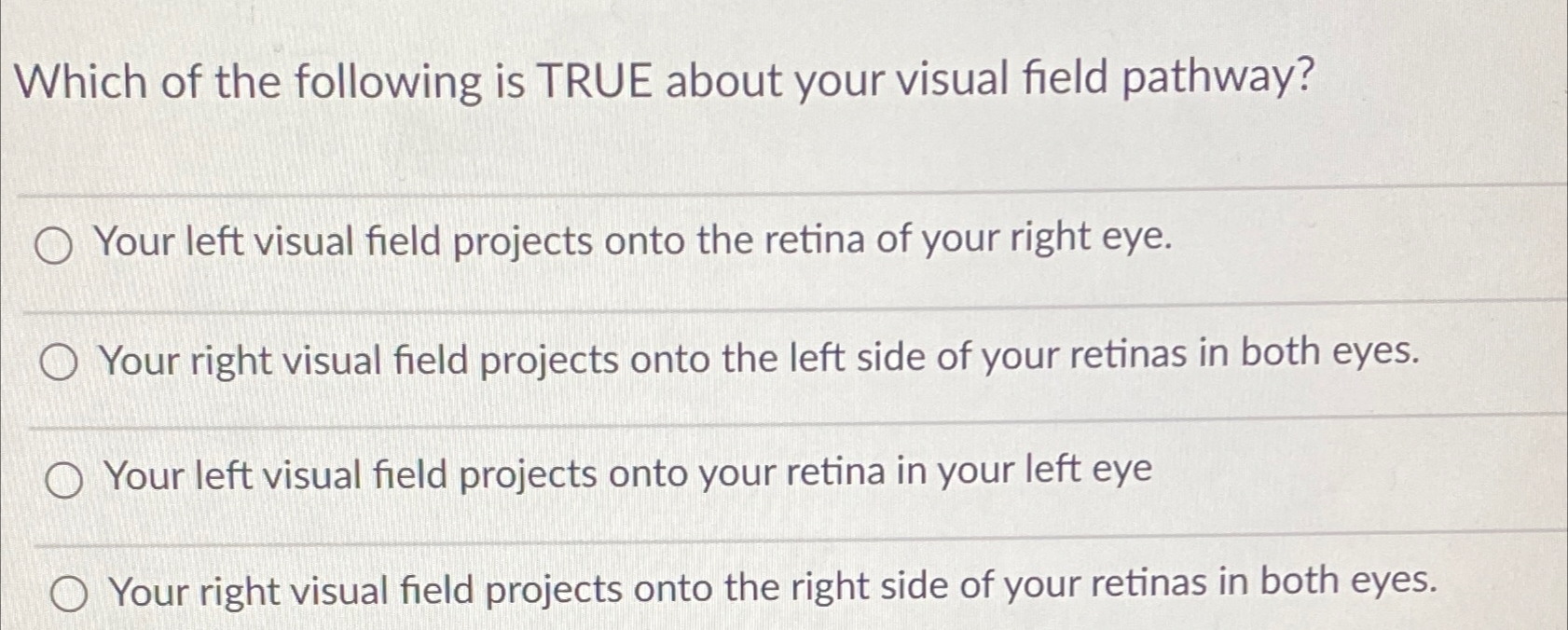 Solved Which of the following is TRUE about your visual | Chegg.com