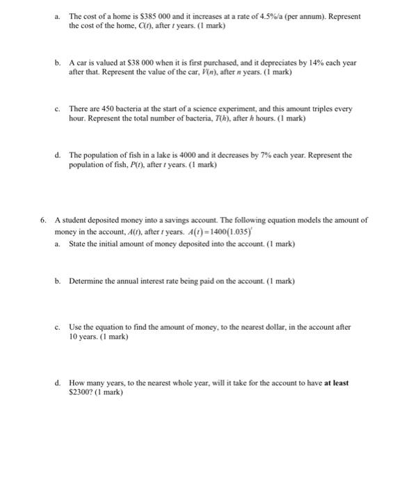 Solved Unit 6: Exponential Functions Assignment Name: Total | Chegg.com