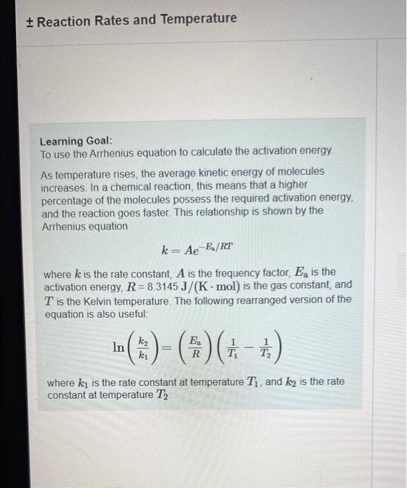 Solved \pm Reaction Rates and Temperature Learning Goal: To | Chegg.com