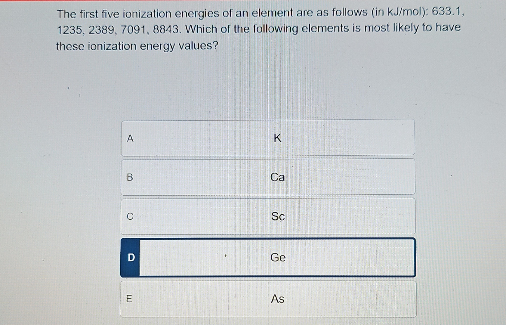Solved The first five ionization energies of an element are | Chegg.com
