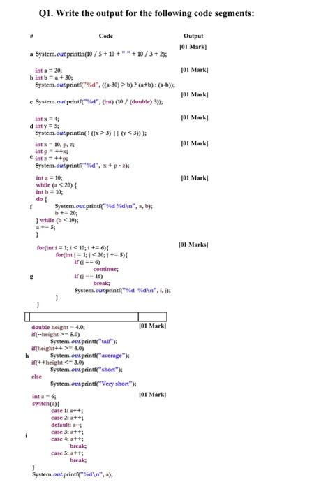 Solved Q1. Write the output for the following code segments: | Chegg.com
