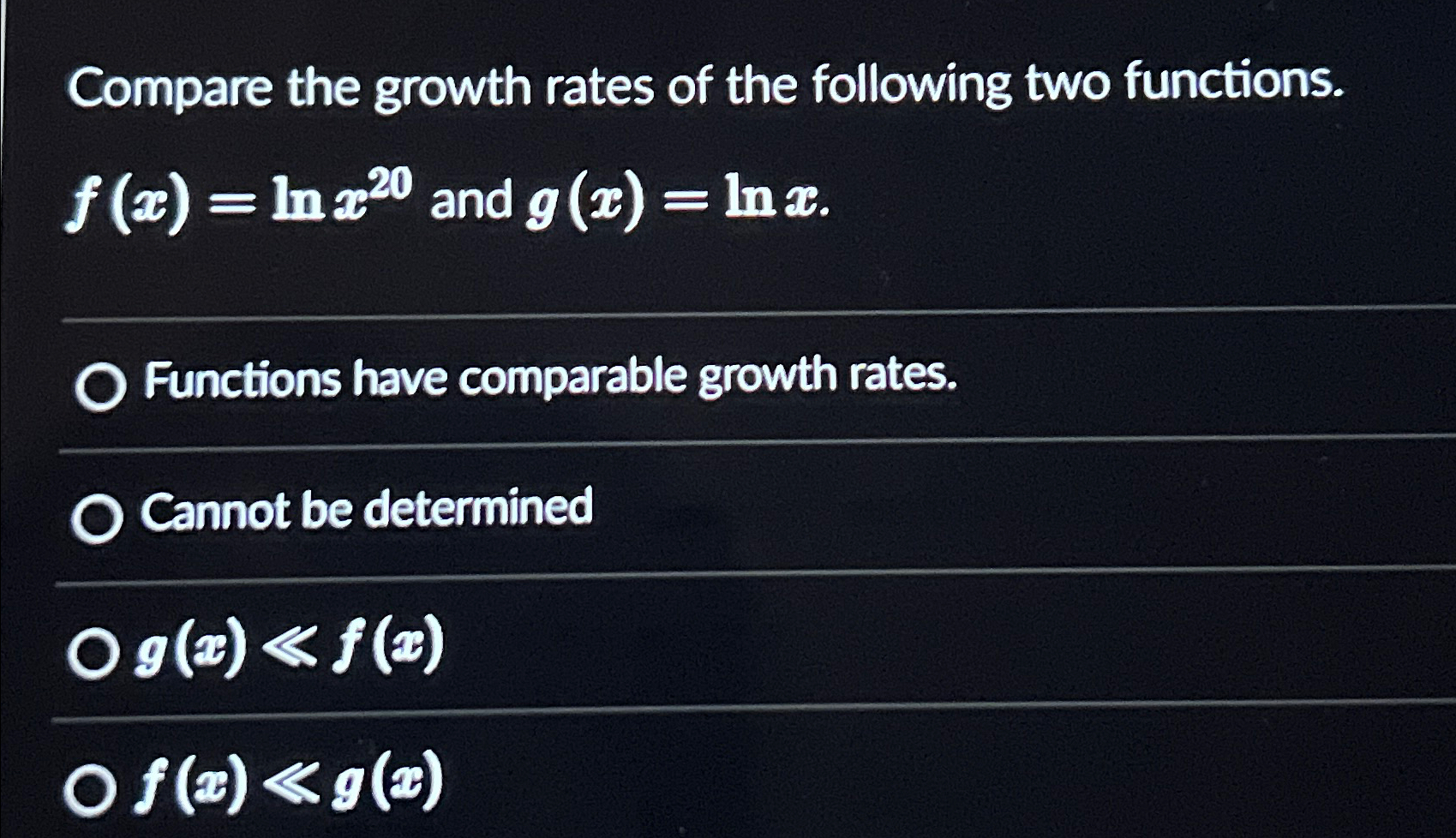 Compare the growth rates of the following two | Chegg.com