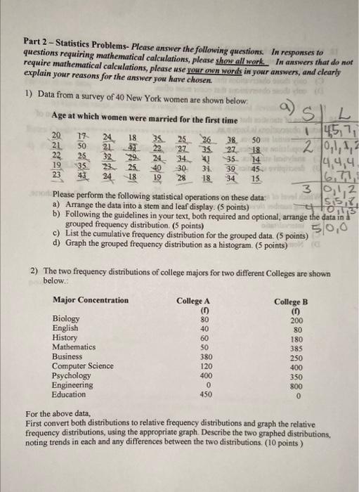 Solved Part 2 - Statistics Problems- Please answer the | Chegg.com