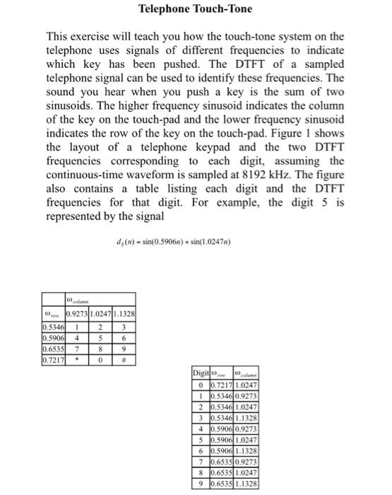 Solved This exercise will teach you how the touch-tone | Chegg.com