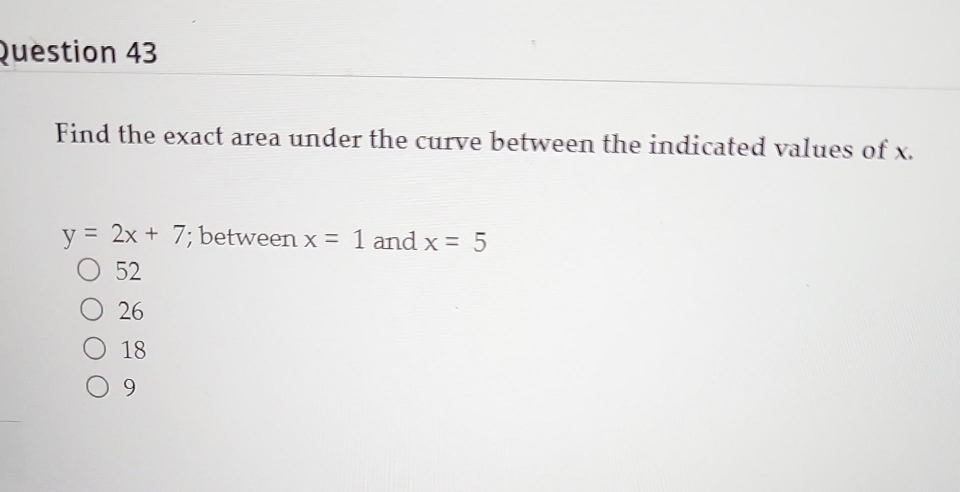 Solved Find the exact area under the curve between the | Chegg.com