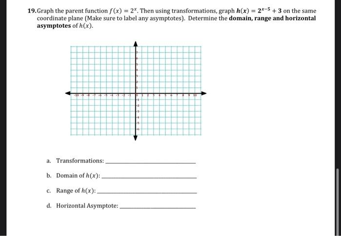 Solved 19. Graph the parent function f(x)=2x. Then using | Chegg.com