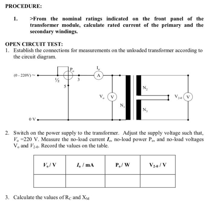 PROCEDURE: 1. >From the nominal ratings indicated on | Chegg.com
