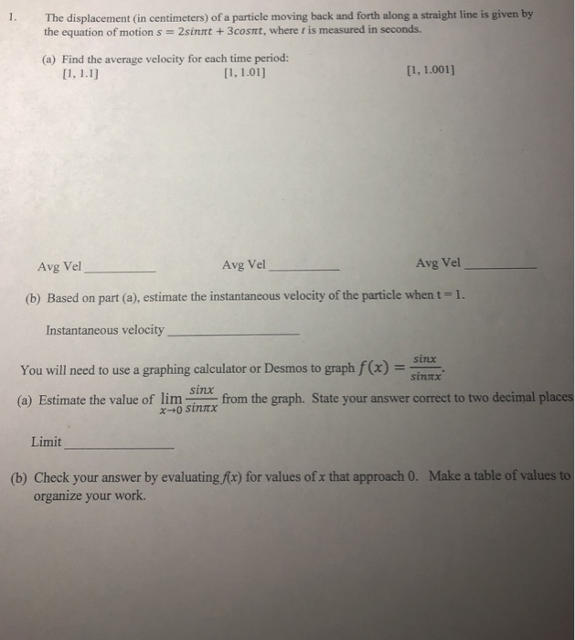 Solved 1. The displacement in centimeters) of a particle | Chegg.com