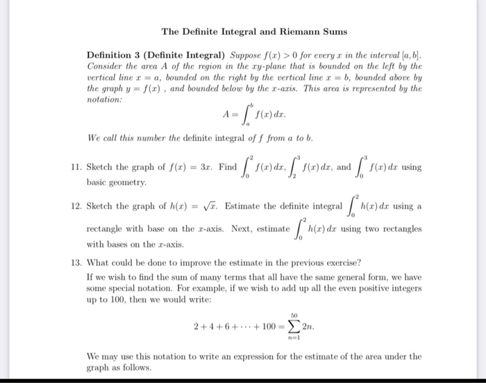 Solved The Definite Integral and Riemann Sums Definition 3 | Chegg.com