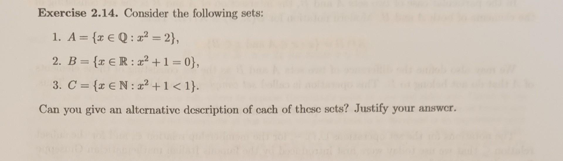 Solved Exercise 2.14. Consider the following sets: 1. | Chegg.com
