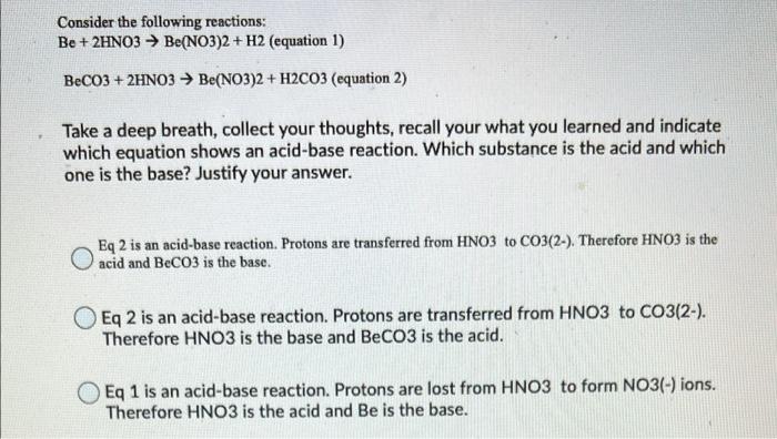 Solved Consider the following reactions: Be + 2HNO3 → | Chegg.com