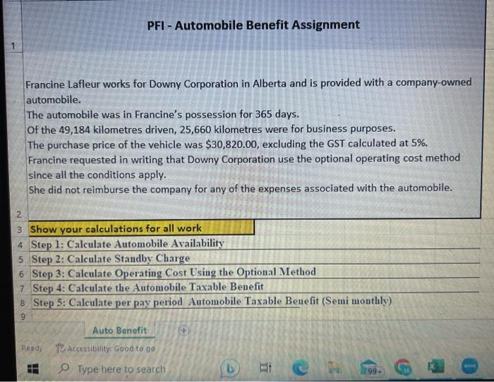 Solved PFI - Automobile Benefit Assignment Francine Lafleur | Chegg.com