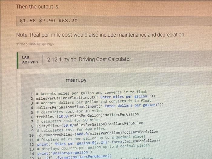 Solved 2.12 zylab: Driving Cost Calculator Driving is | Chegg.com