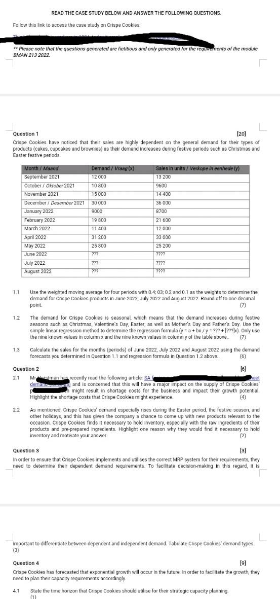 Solved READ THE CASE STUDY BELOW AND ANSWER THE FOLLOWING | Chegg.com