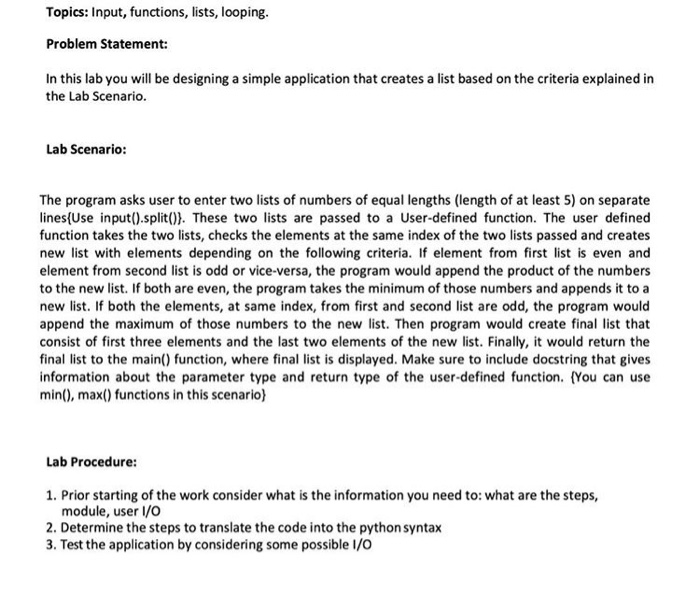 Solved Topics: Input, functions, lists, looping. Problem | Chegg.com