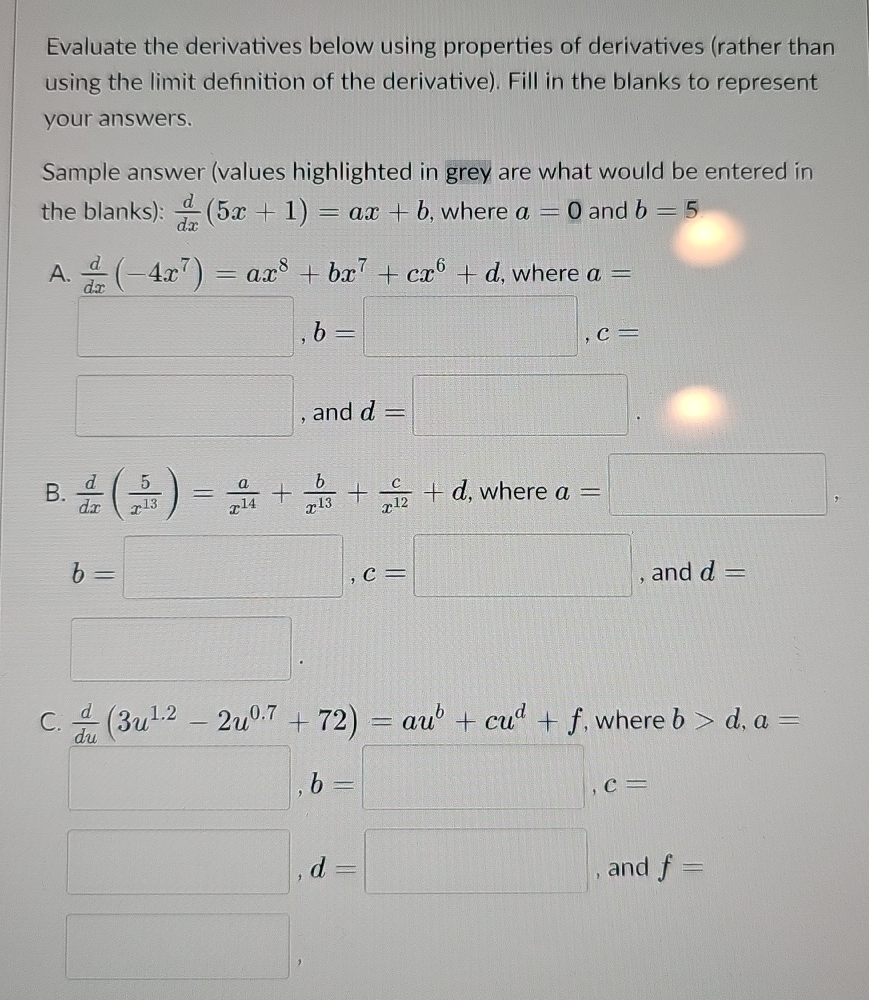Solved Evaluate the derivatives below using properties of | Chegg.com
