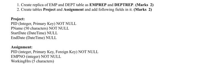 Solved 1. Create replica of EMP and DEPT table as EMPREP and | Chegg.com