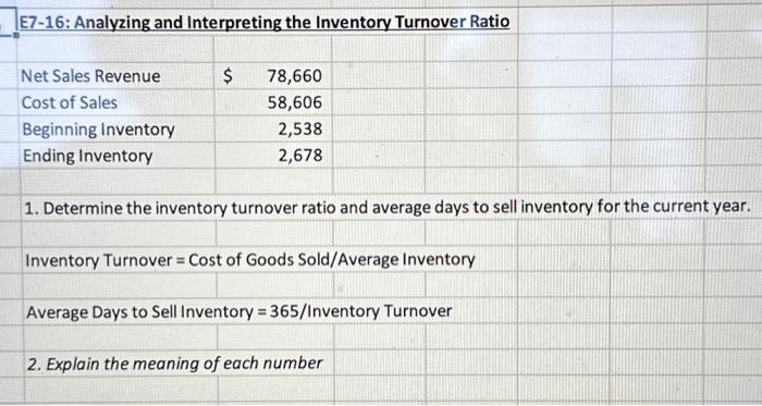 Solved E7-16: Analyzing and Interpreting the Inventory | Chegg.com