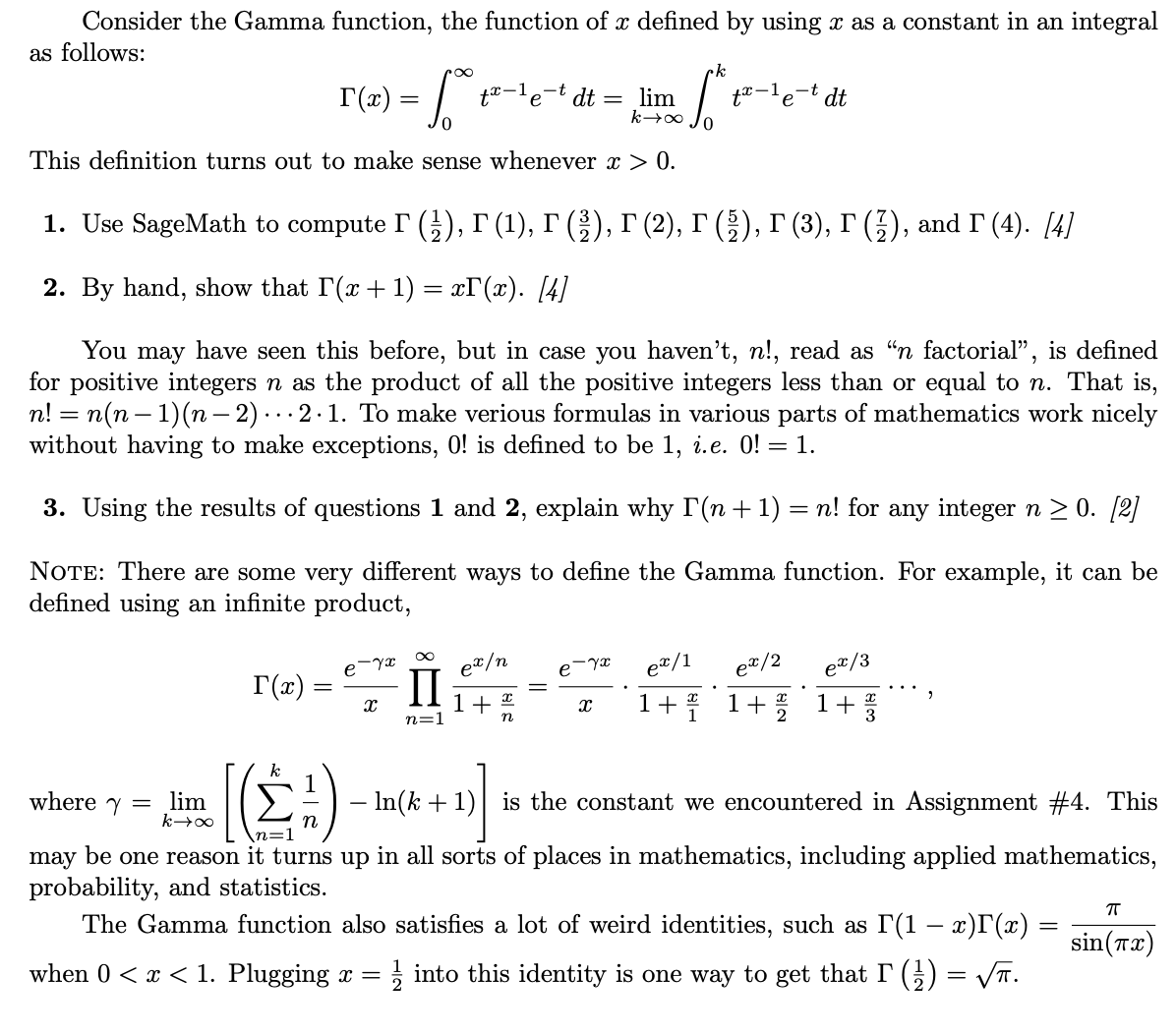 Solved 223. ﻿The Gamma Function. The gamma function is | Chegg.com