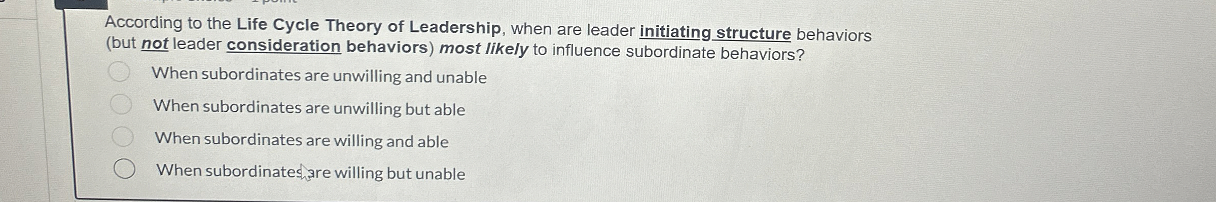 Solved According to the Life Cycle Theory of Leadership, | Chegg.com