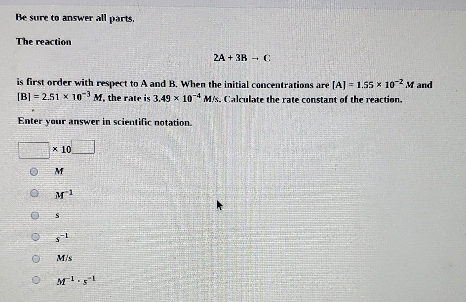 Solved Be sure to answer all parts. The reaction 2A + 3B - C | Chegg.com
